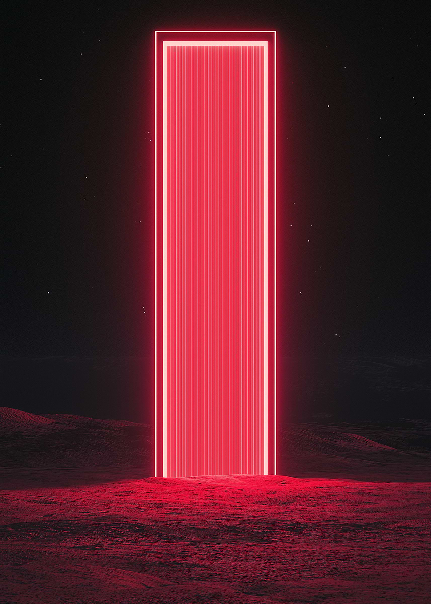 'Red Neon Portal on Alien Landscape' Poster, picture, metal print ...