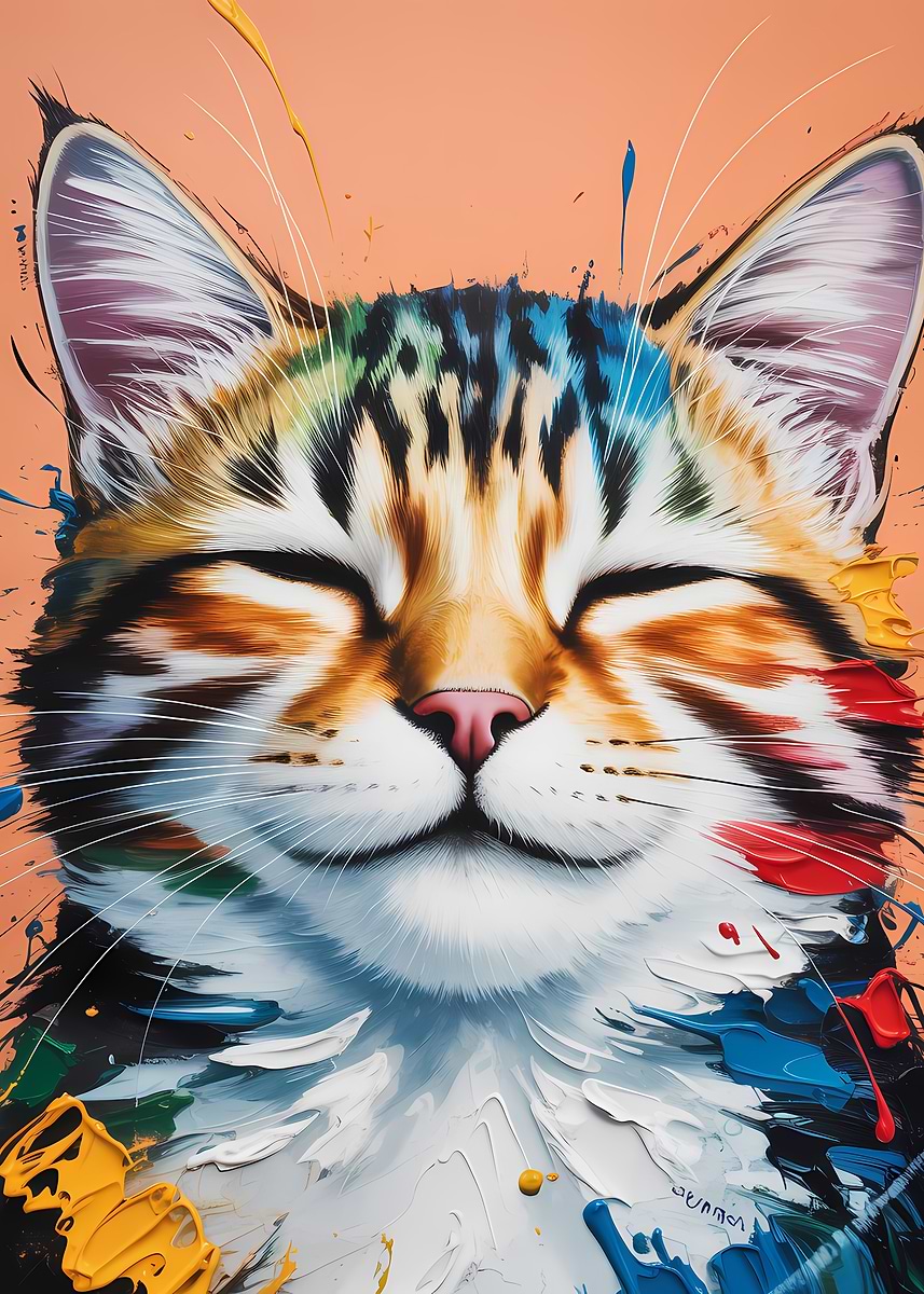 'Colorful Cat Portrait' Poster, picture, metal print, paint by ...