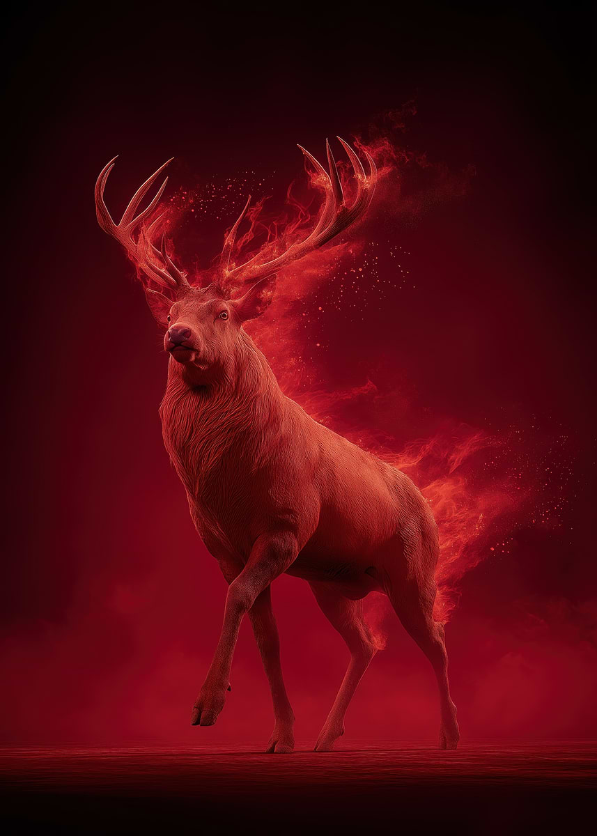'Fiery Red Deer' Poster, picture, metal print, paint by TESSERACT ART ...