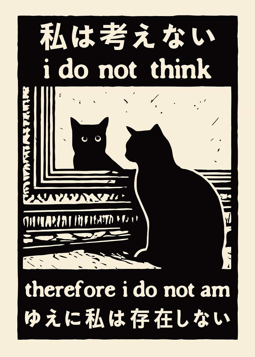 'Cat, Mirror, Existentialism' Poster, picture, metal print, paint by ...
