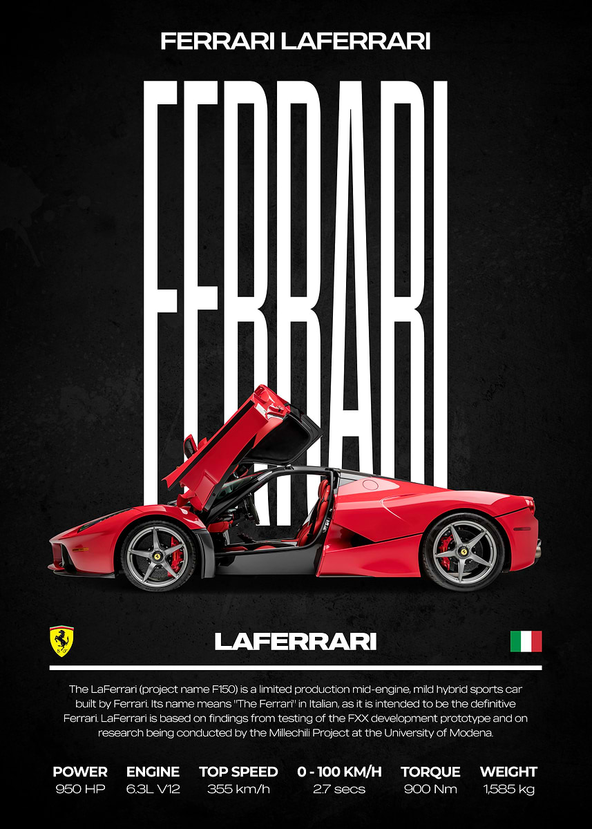 'Ferrari LaFerrari Poster' Poster, picture, metal print, paint by ...