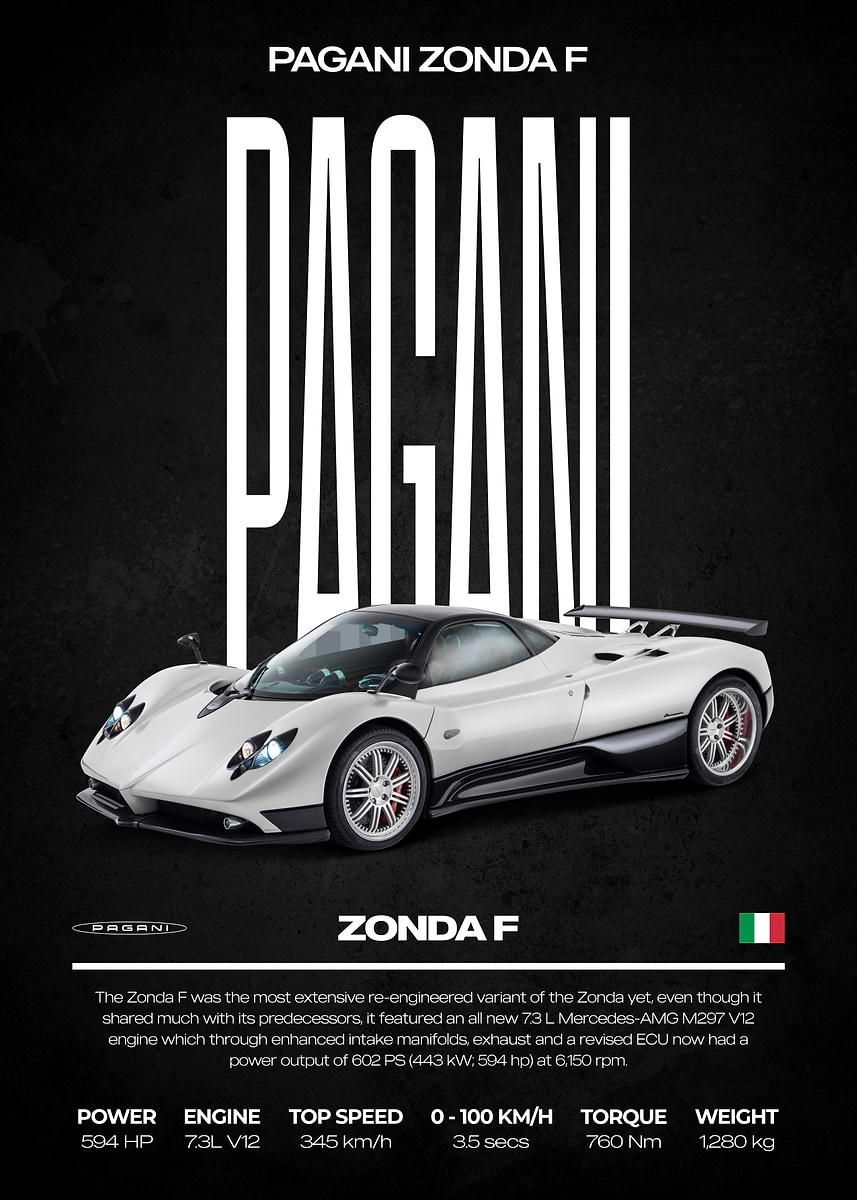 'Pagani Zonda F Car Poster' Poster, picture, metal print, paint by ...