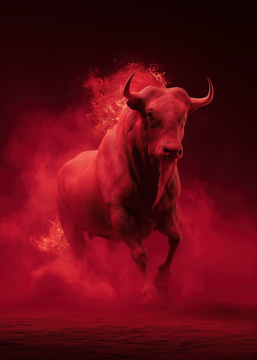 'Fiery Red Bull' Poster, picture, metal print, paint by TESSERACT ART ...