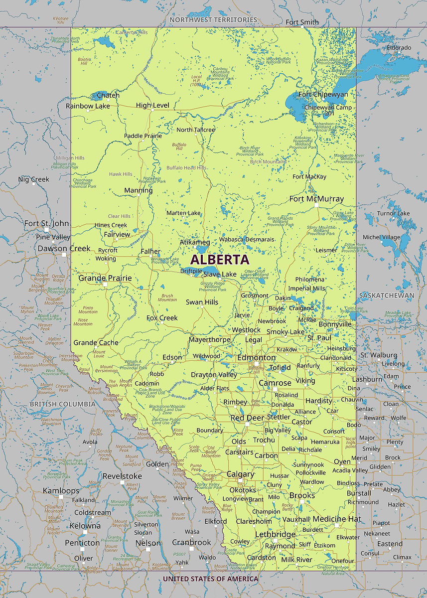 'Detailed Map of Alberta, Canada' Poster, picture, metal print, paint ...