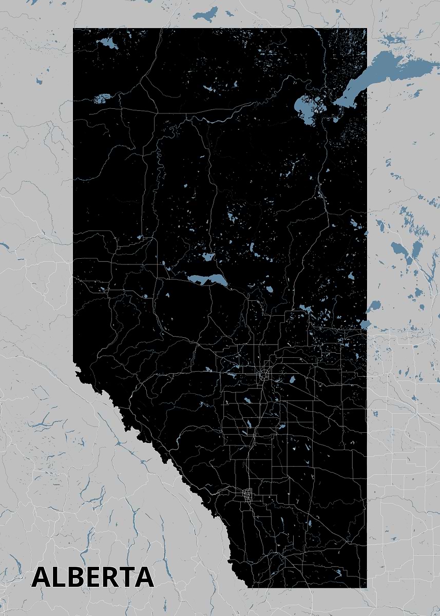 'Alberta, Canada Map - Black and Gray' Poster, picture, metal print ...