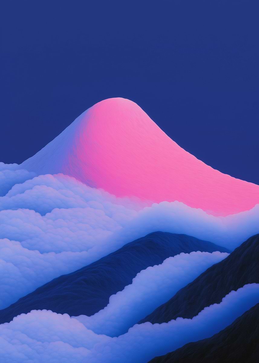 'Pink Mountain Peak Above Clouds' Poster, picture, metal print, paint ...
