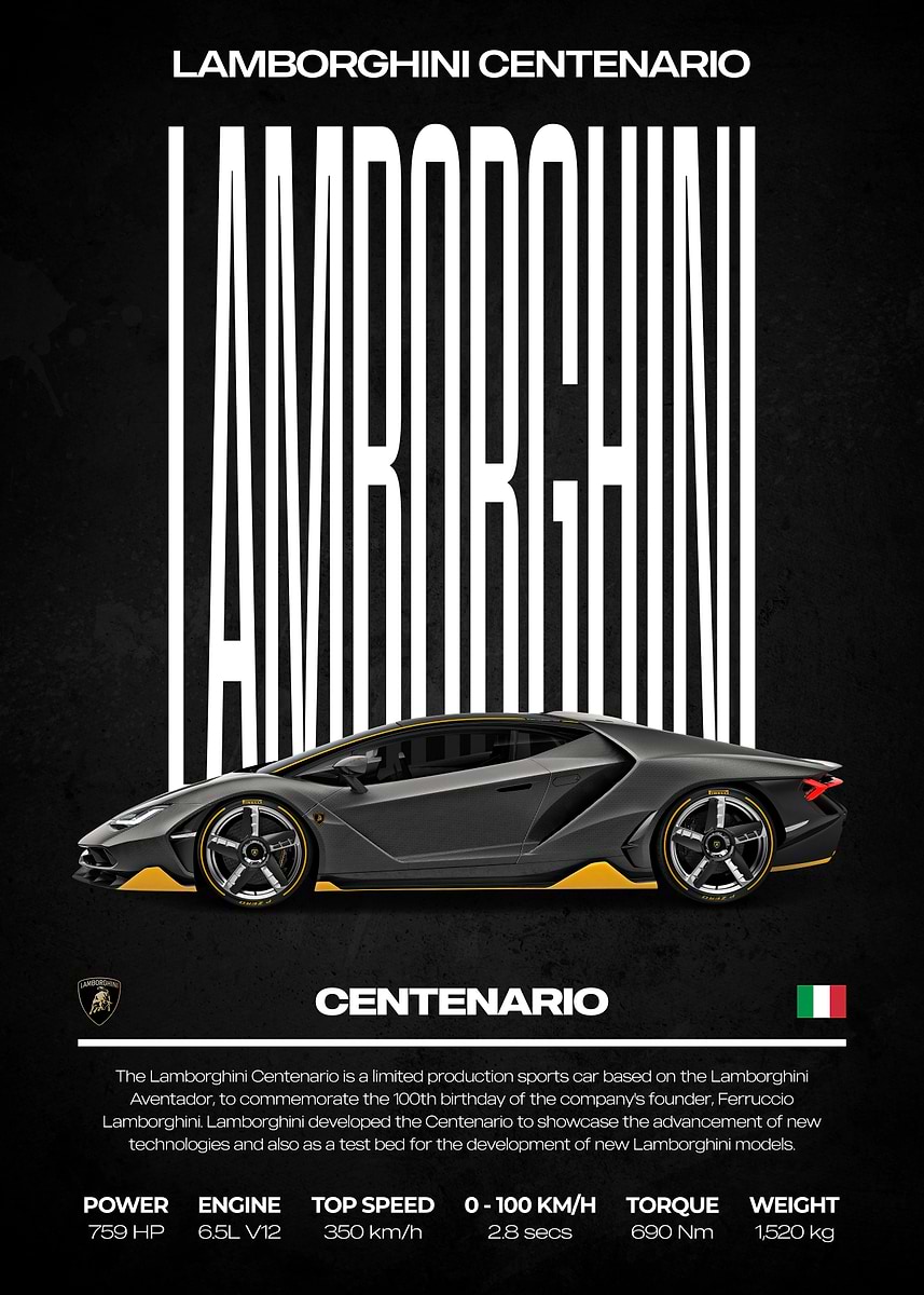 'Lamborghini Centenario Car Poster' Poster, picture, metal print, paint ...