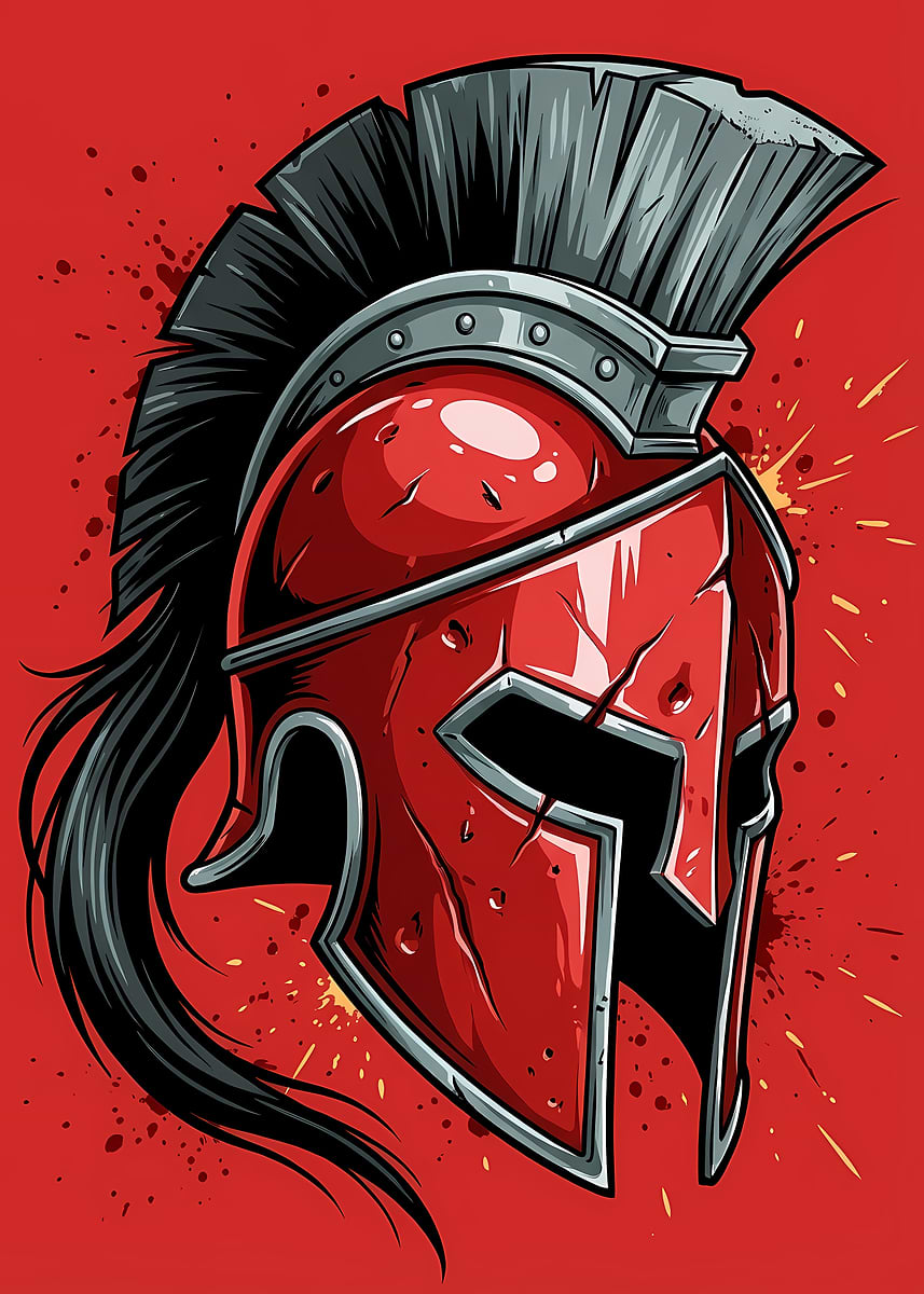 'Red Spartan Helmet Illustration' Poster, picture, metal print, paint ...