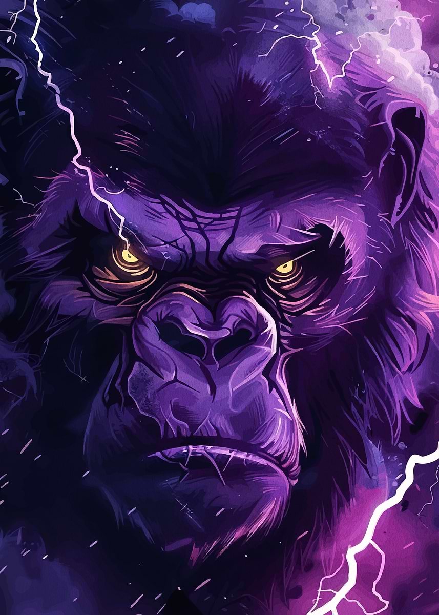 'Purple Gorilla with Lightning' Poster, picture, metal print, paint by ...
