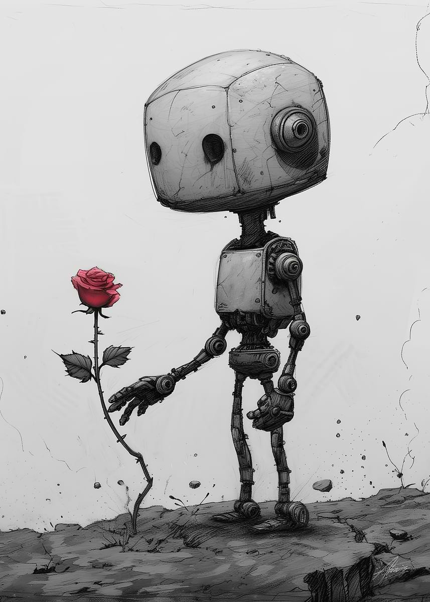 'Robot and the Rose' Poster, picture, metal print, paint by ATMX | Displate