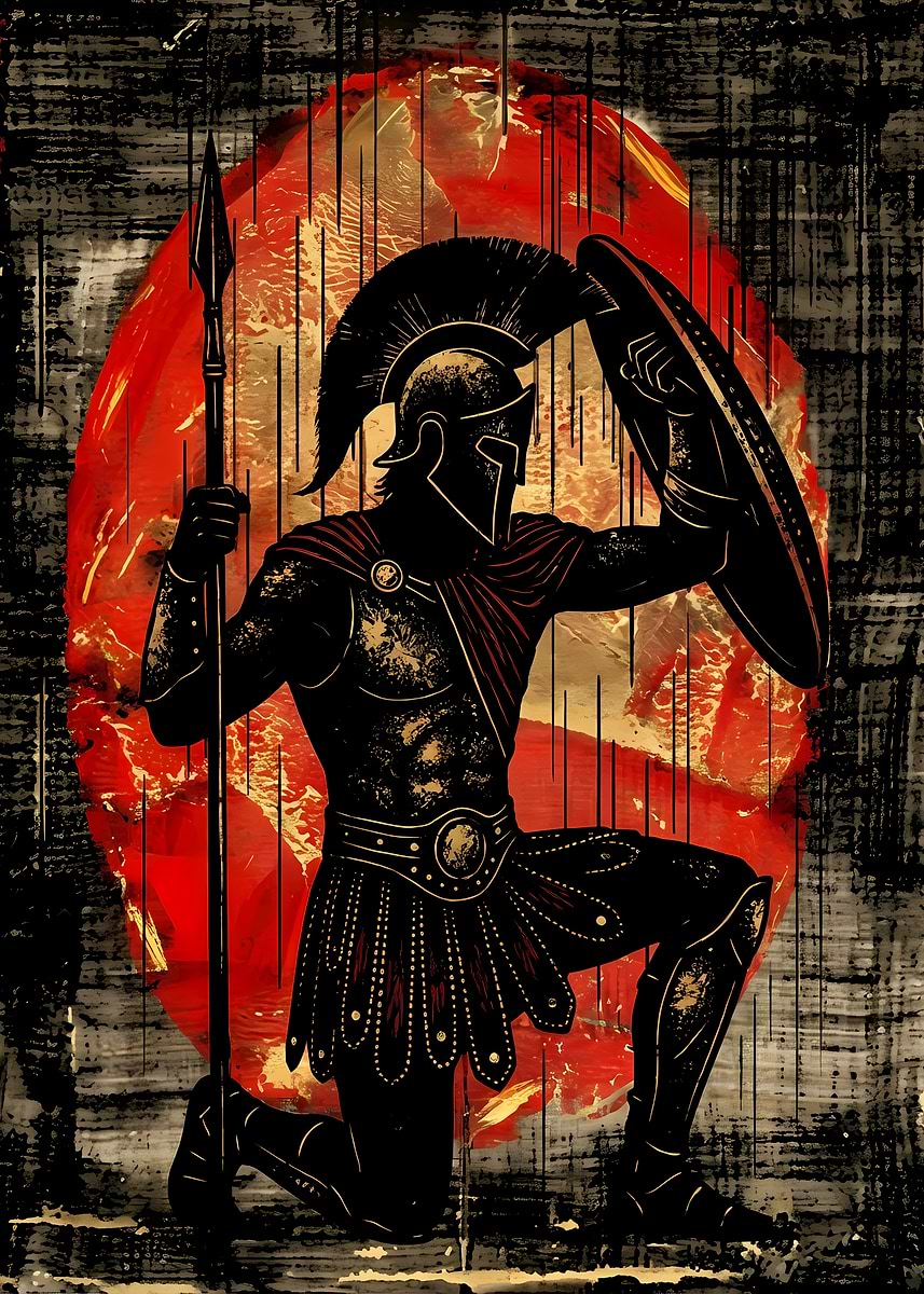 'Spartan Warrior Silhouette with Red Backdrop' Poster, picture, metal ...