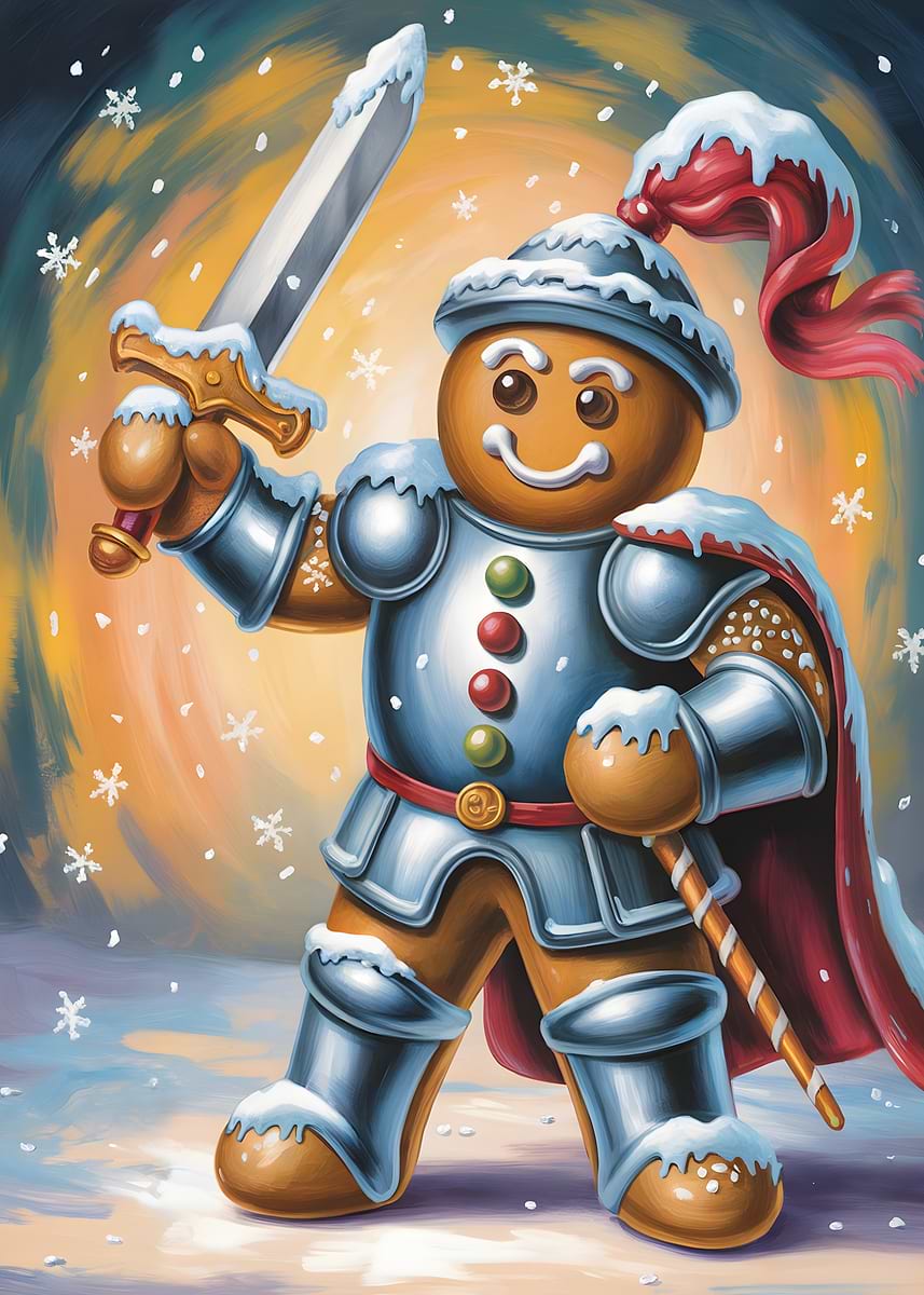 'Gingerbread Knight Christmas Illustration' Poster, picture, metal ...