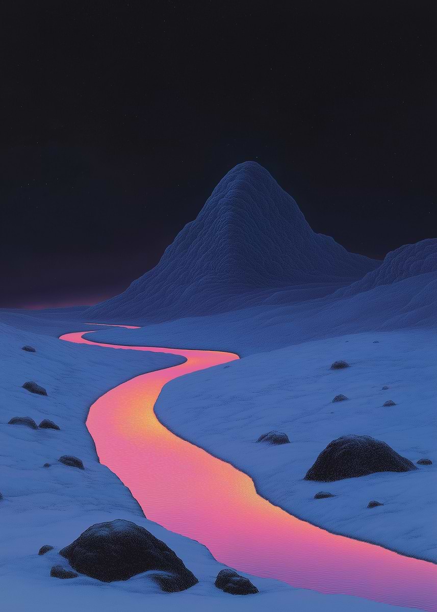 'Pink River Landscape' Poster, picture, metal print, paint by BINEDITS ...