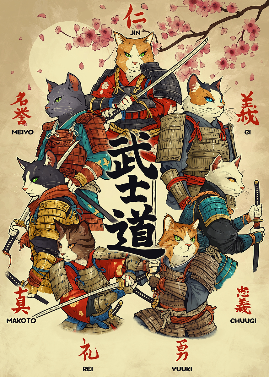 'Samurai Cats Bushido Code' Poster, picture, metal print, paint by B ...