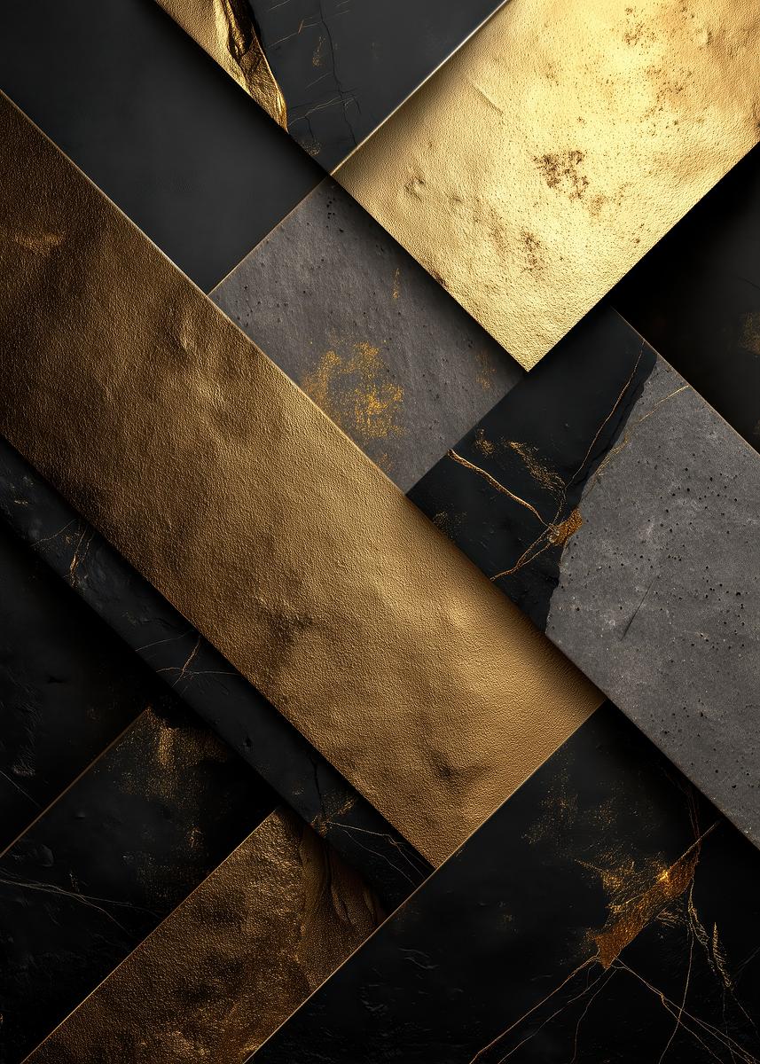 'Abstract Gold and Black Geometric Design' Poster, picture, metal print ...