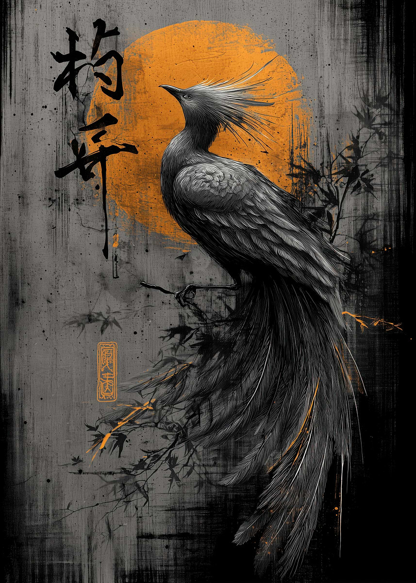'Ukiyo Minimalism Phoenix' Poster, picture, metal print, paint by ...