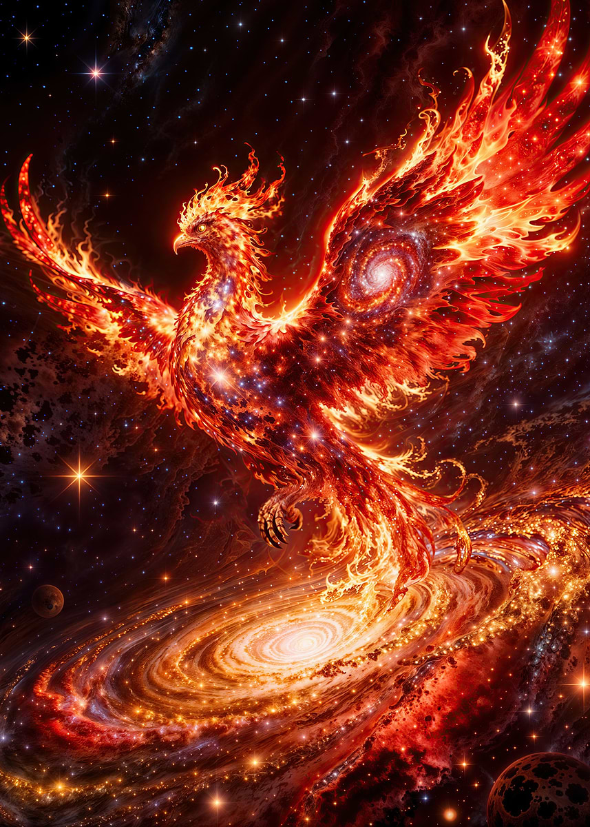 'Cosmic Phoenix ' Poster, picture, metal print, paint by HyperArt ...