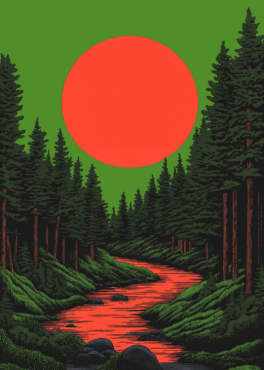 'Red River Forest Landscape Art' Poster, picture, metal print, paint by ...