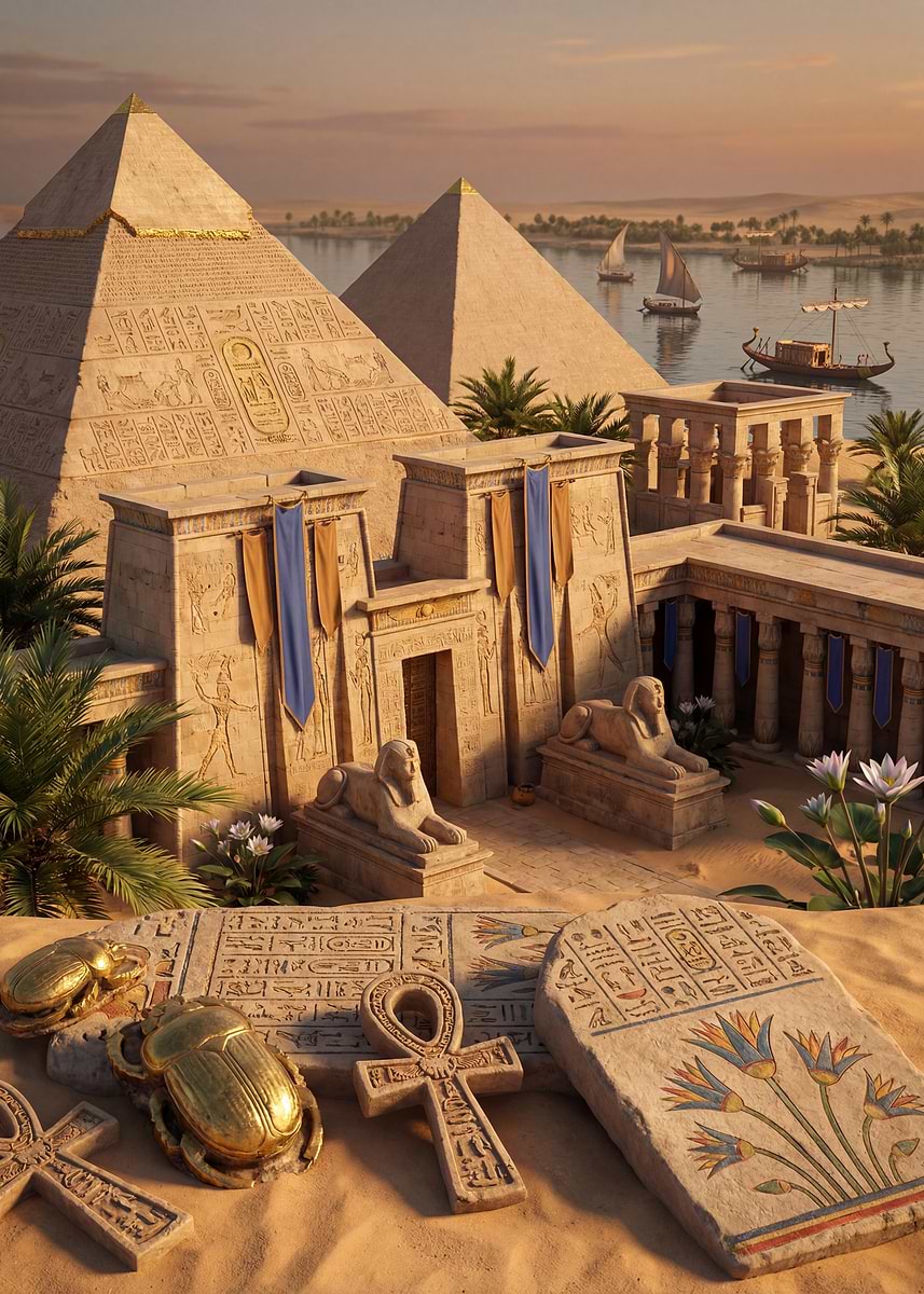 'Ancient Egyptian Pyramids and Artifacts' Poster, picture, metal print ...