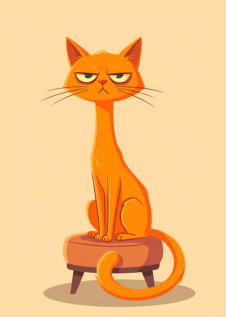 'Grumpy Orange Cat on Stool' Poster, picture, metal print, paint by ...