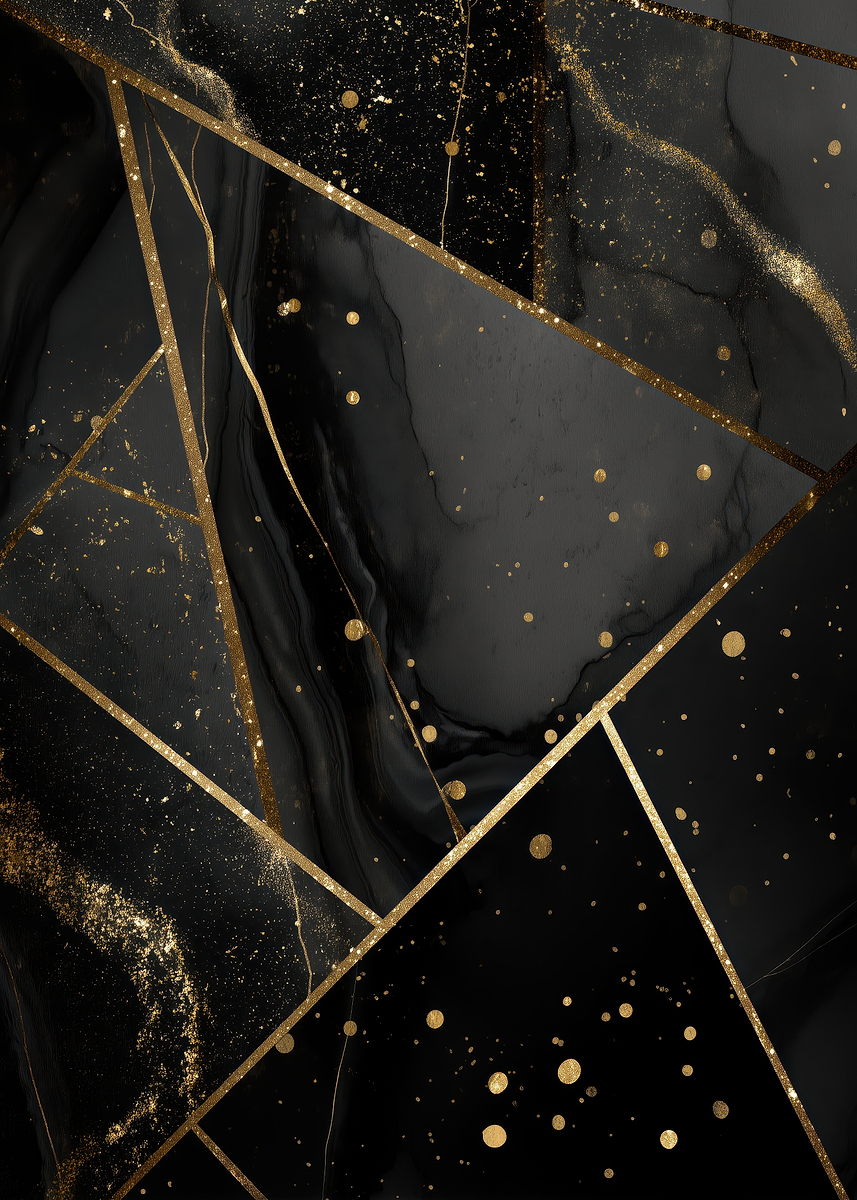 'Abstract Black and Gold Geometric Design' Poster, picture, metal print ...