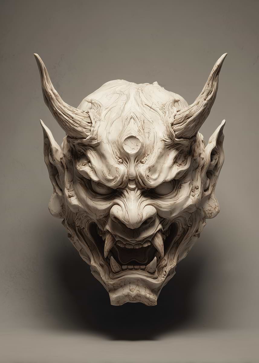 'Detailed Oni Mask Sculpture' Poster, picture, metal print, paint by ...