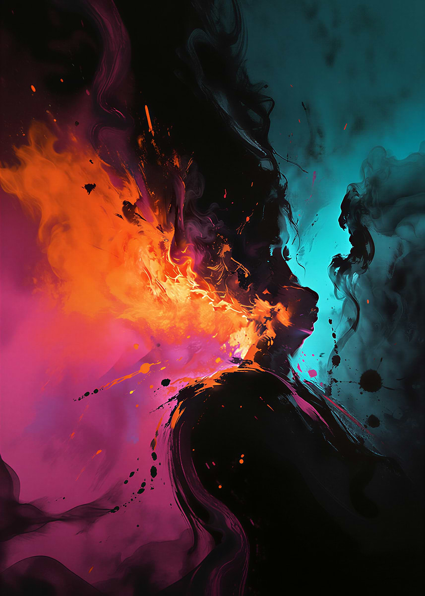 'Abstract Profile with Fire and Smoke' Poster, picture, metal print ...