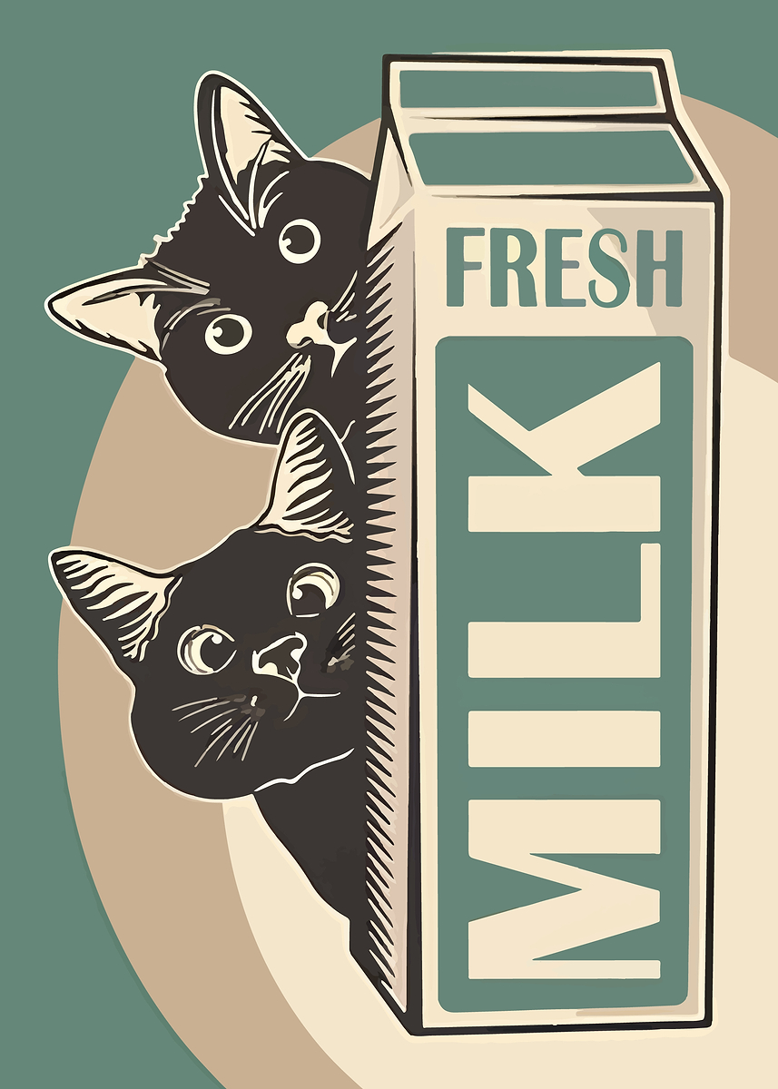 'Cats and Milk Carton' Poster, picture, metal print, paint by Lona ...