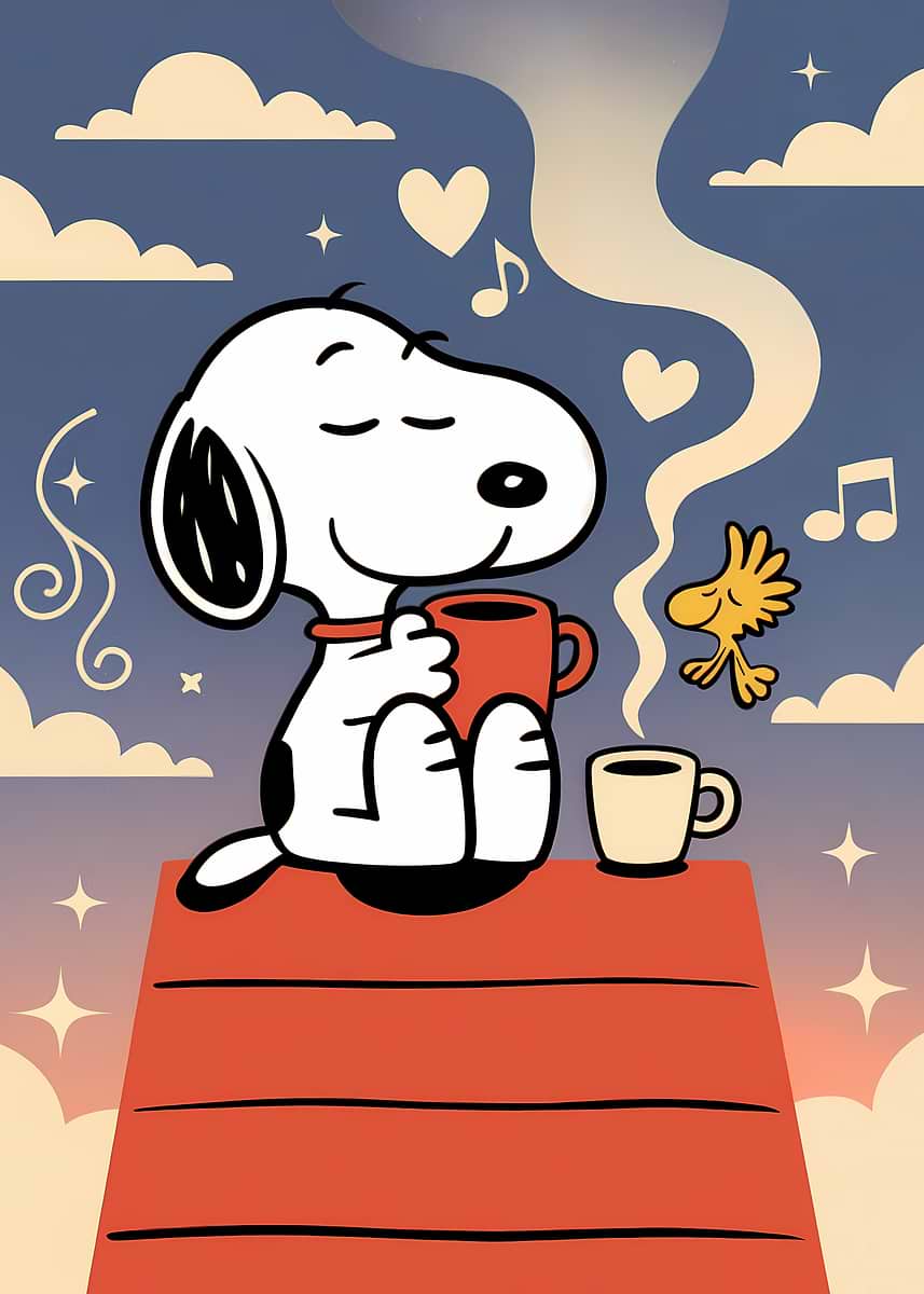 'Snoopy and Woodstock Coffee Break' Poster, picture, metal print, paint ...