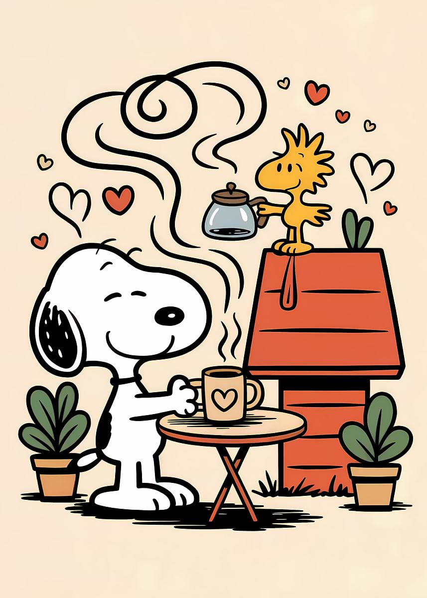'Snoopy and Woodstock Coffee Break' Poster, picture, metal print, paint ...