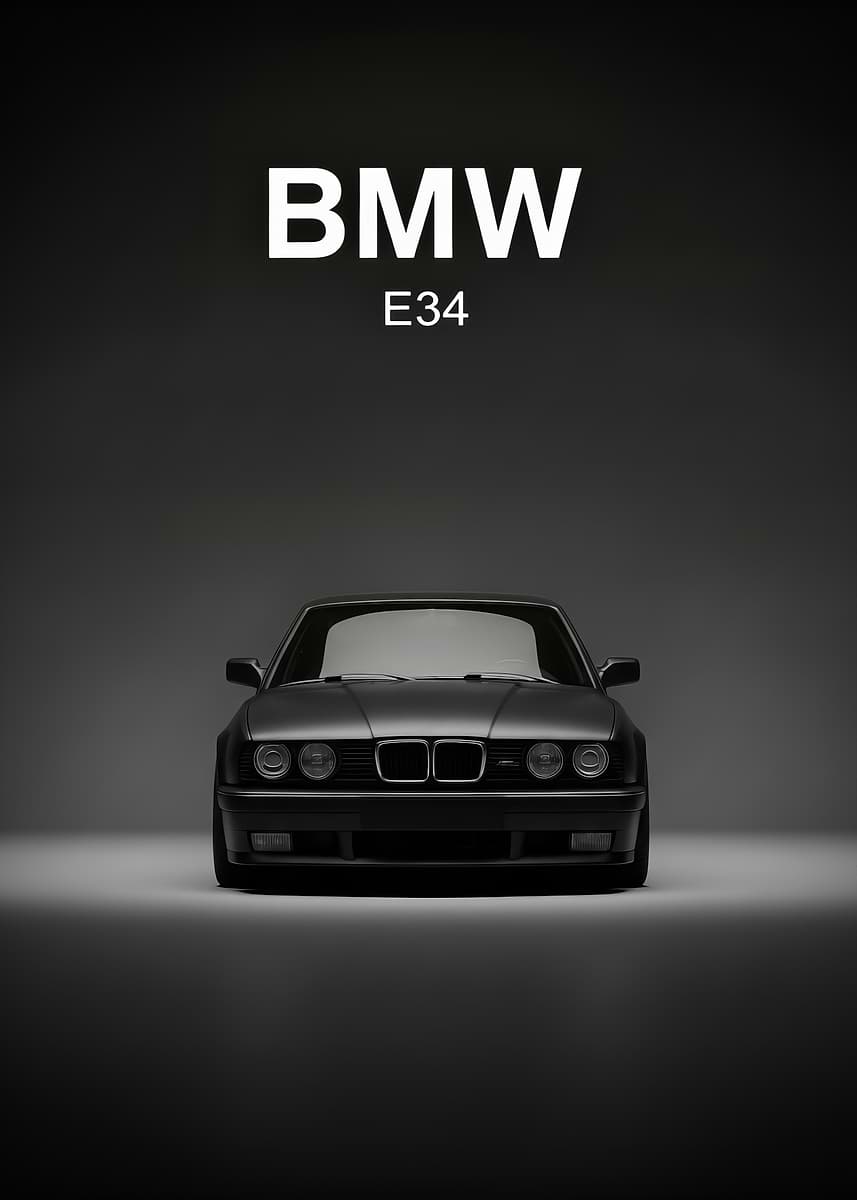 'BMW E34 Front View poster' Poster, picture, metal print, paint by mk ...