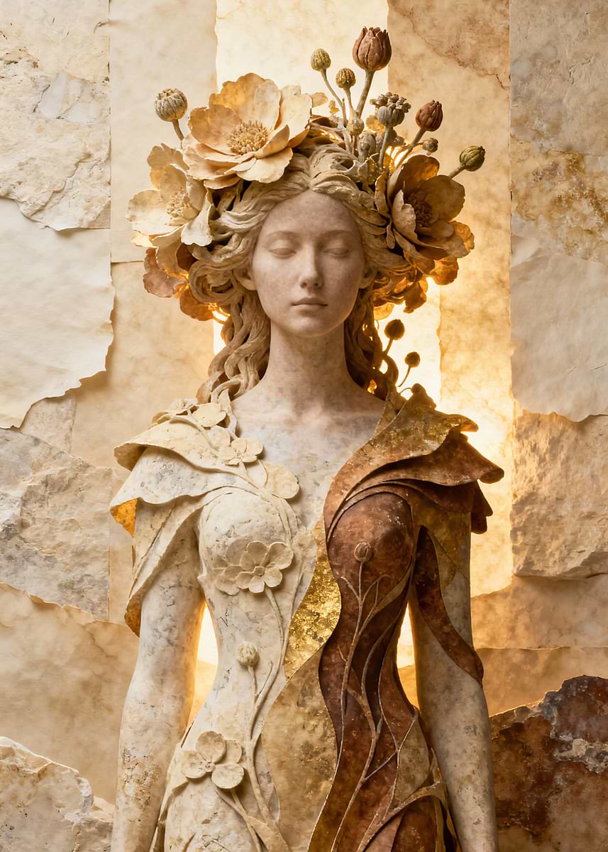 'The Goddess of Bloom Emerging from Stone, Earth and Light' Poster ...