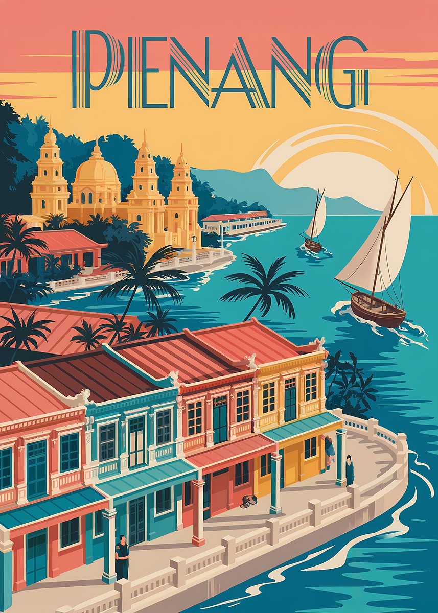 'Penang Travel Poster' Poster, picture, metal print, paint by Pixel ...