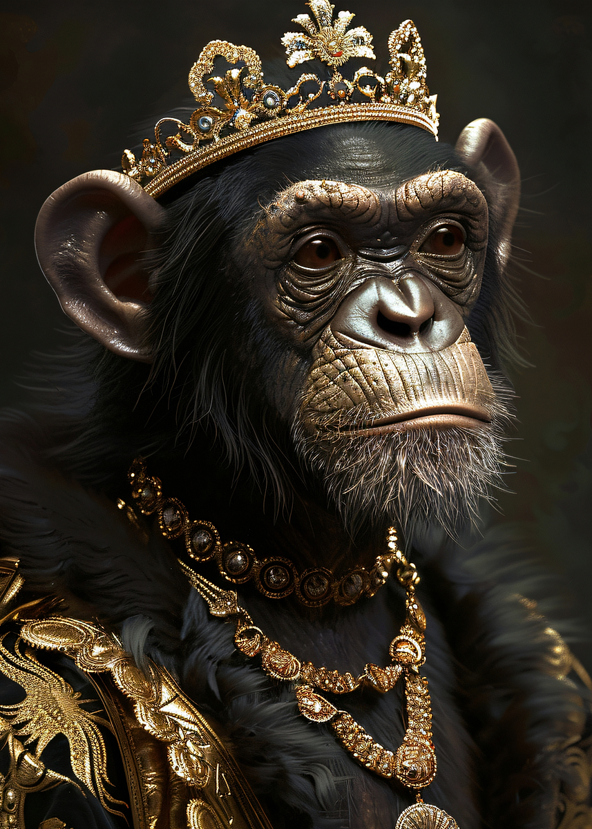 'Regal Monkey Portrait with Crown and Jewelry' Poster, picture, metal ...