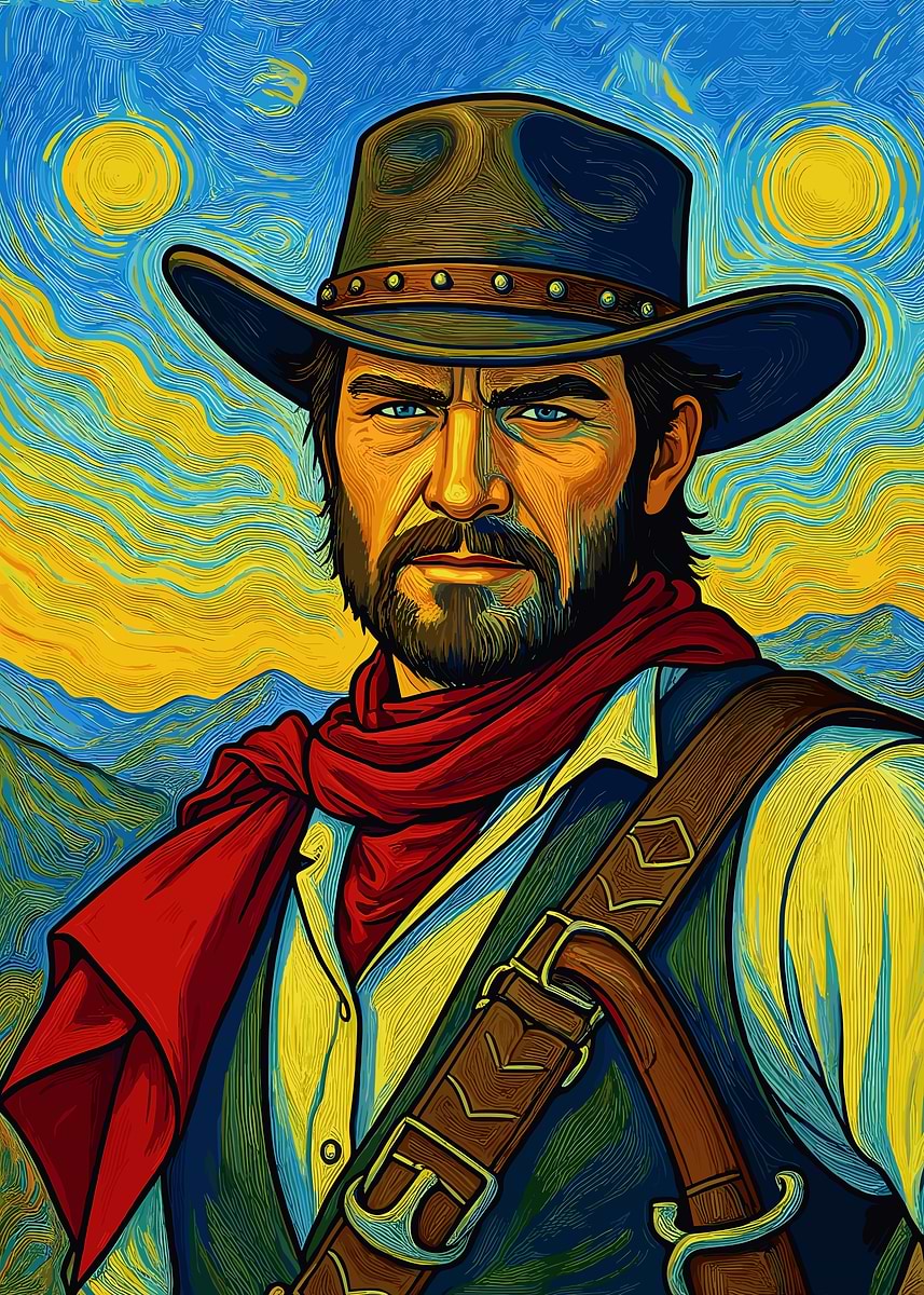 'Cowboy Portrait in Van Gogh Style' Poster, picture, metal print, paint ...