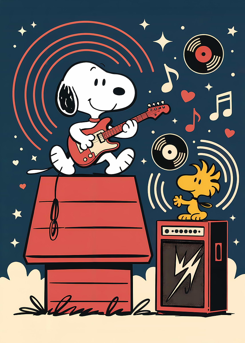 'Snoopy and Woodstock Rock Out' Poster, picture, metal print, paint by ...