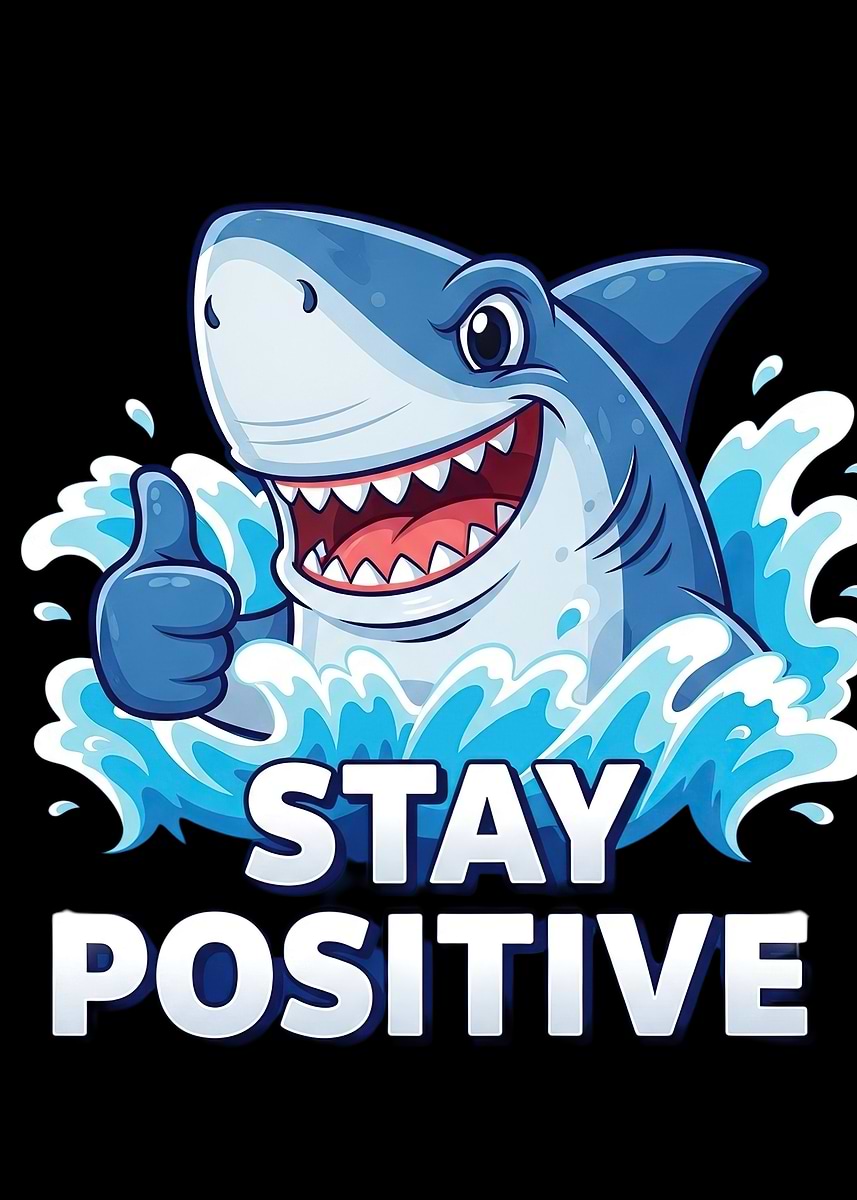 'Cartoon Shark Stay Positive' Poster, picture, metal print, paint by ...