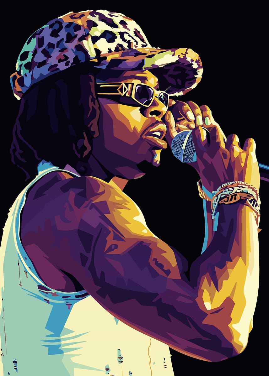 'Gunna Rapper in Leopard Print Hat' Poster, picture, metal print, paint ...