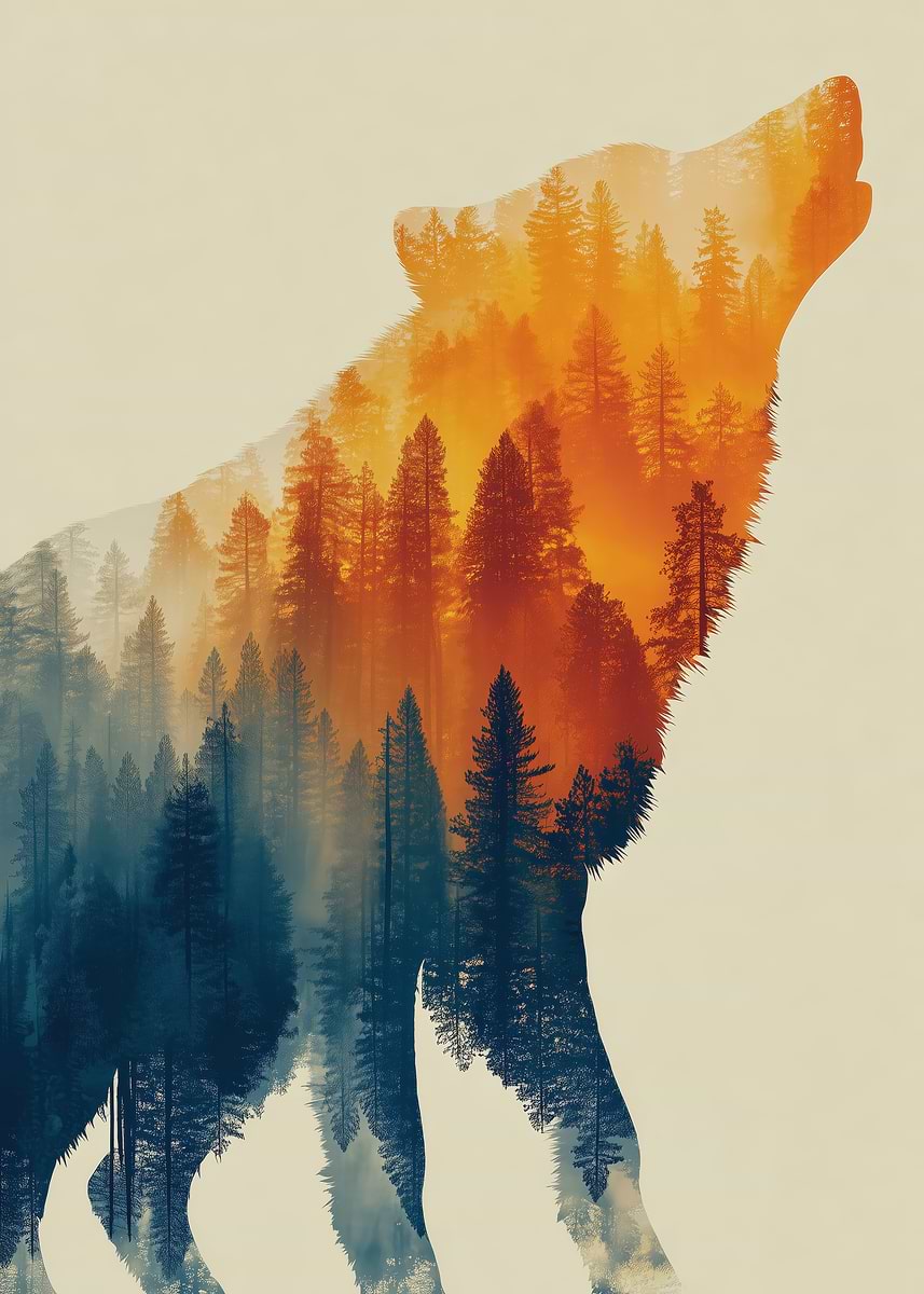 'Wolf Silhouette Forest Landscape Art' Poster, picture, metal print ...