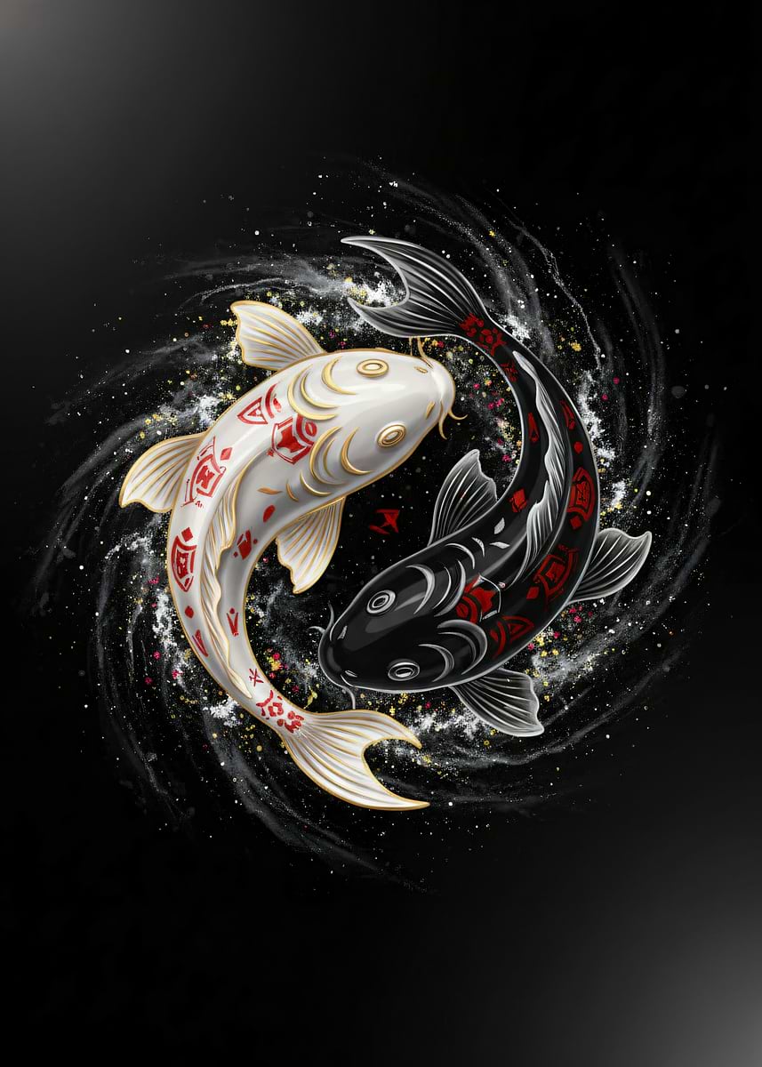 'Celestial Balance: Porcelain and Onyx Koi Yin Yang' Poster, picture ...