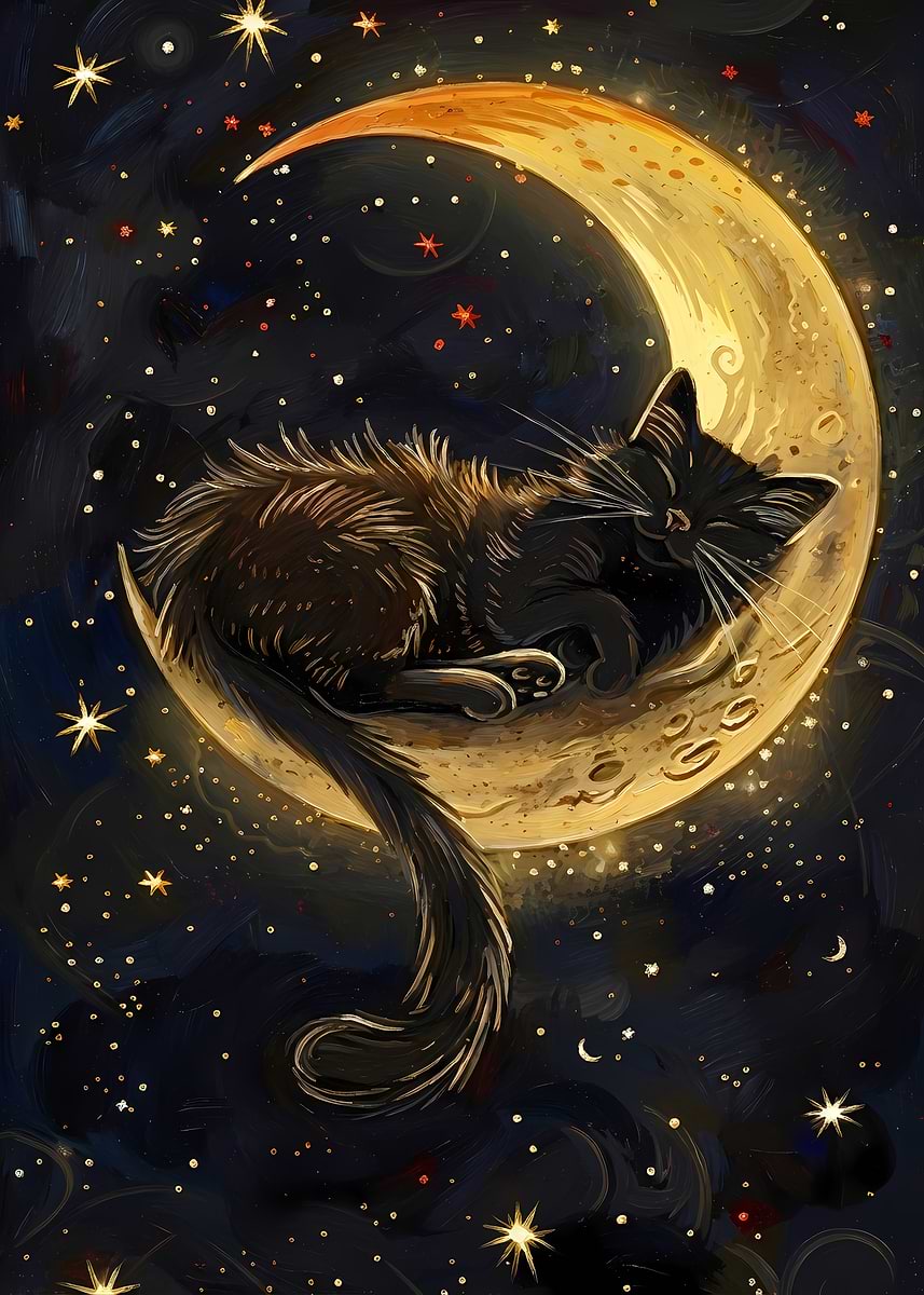 'Cat Nap on the Moon' Poster, picture, metal print, paint by MWK00R5RKF ...