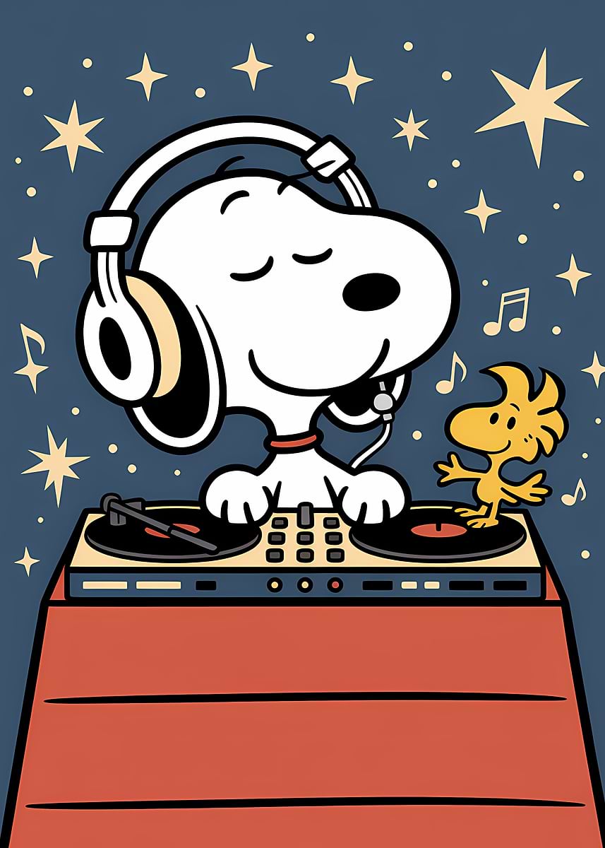 'Snoopy DJ with Woodstock' Poster, picture, metal print, paint by ...