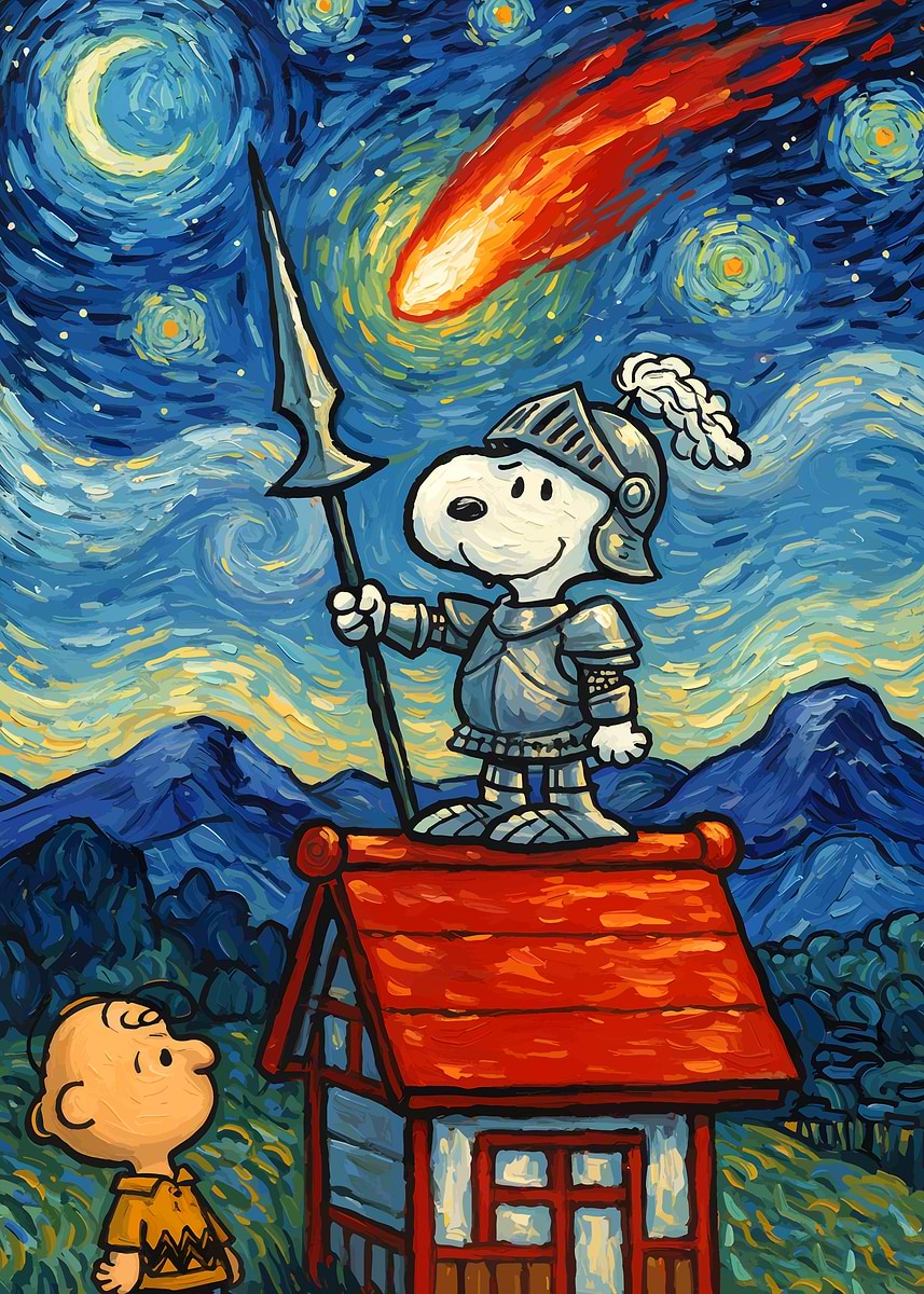 'Snoopy Knight Starry Night Parody' Poster, picture, metal print, paint ...
