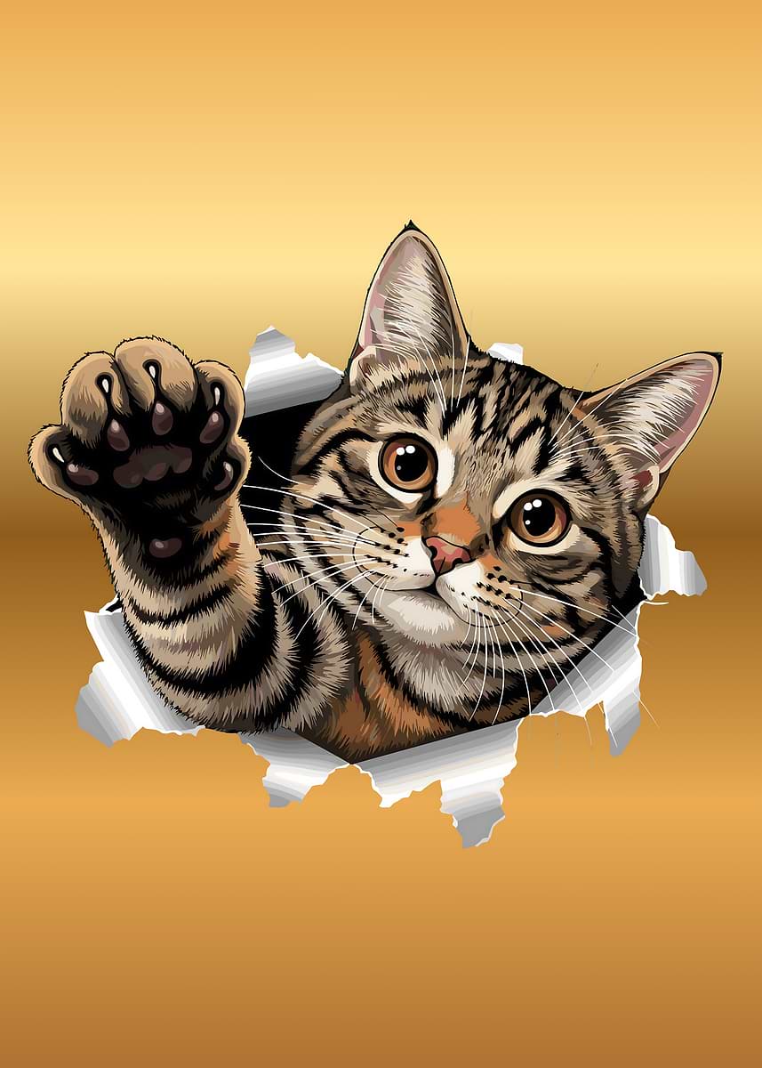 'Tabby Cat Breaking Through Gold' Poster, picture, metal print, paint ...