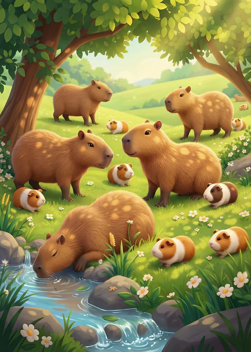 'Capybaras and Guinea Pigs in Nature' Poster, picture, metal print ...
