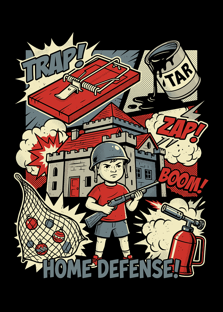 'Home Defense Comic Style Illustration' Poster, picture, metal print ...