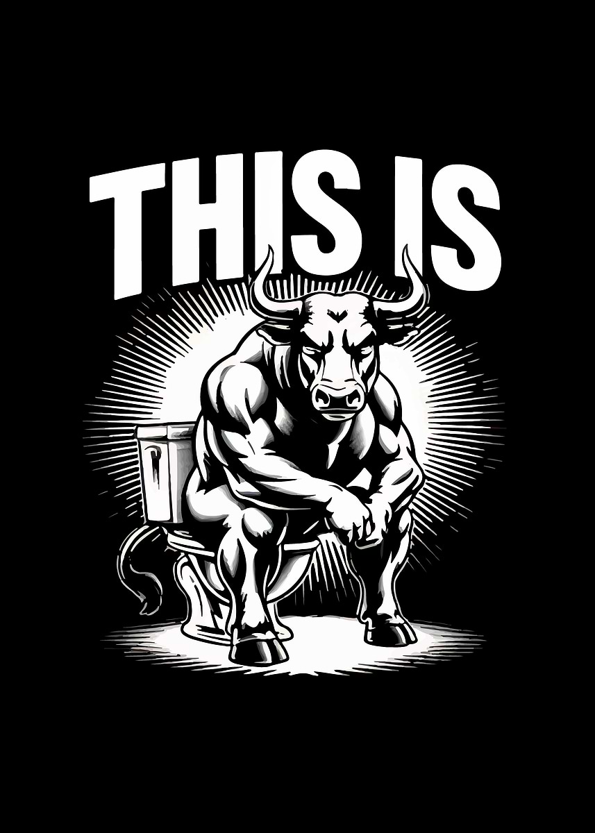 'Bull on Toilet - Funny Illustration' Poster, picture, metal print ...