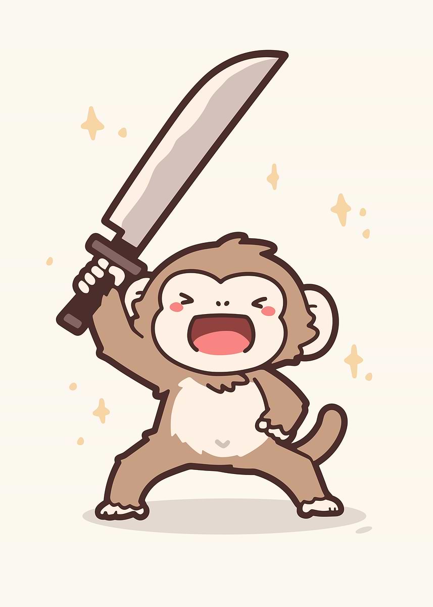 'Cartoon Monkey with Sword' Poster, picture, metal print, paint by ...