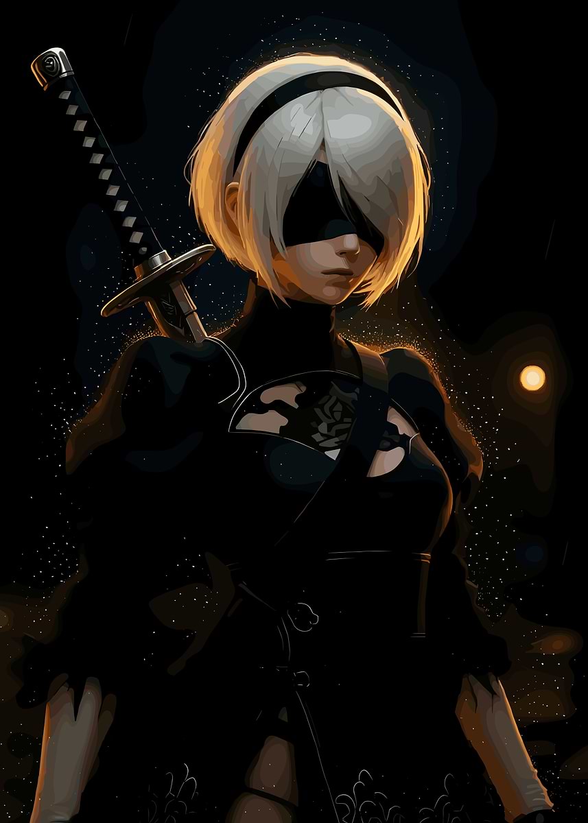 '2B Nier Automata Digital Art' Poster, picture, metal print, paint by ...