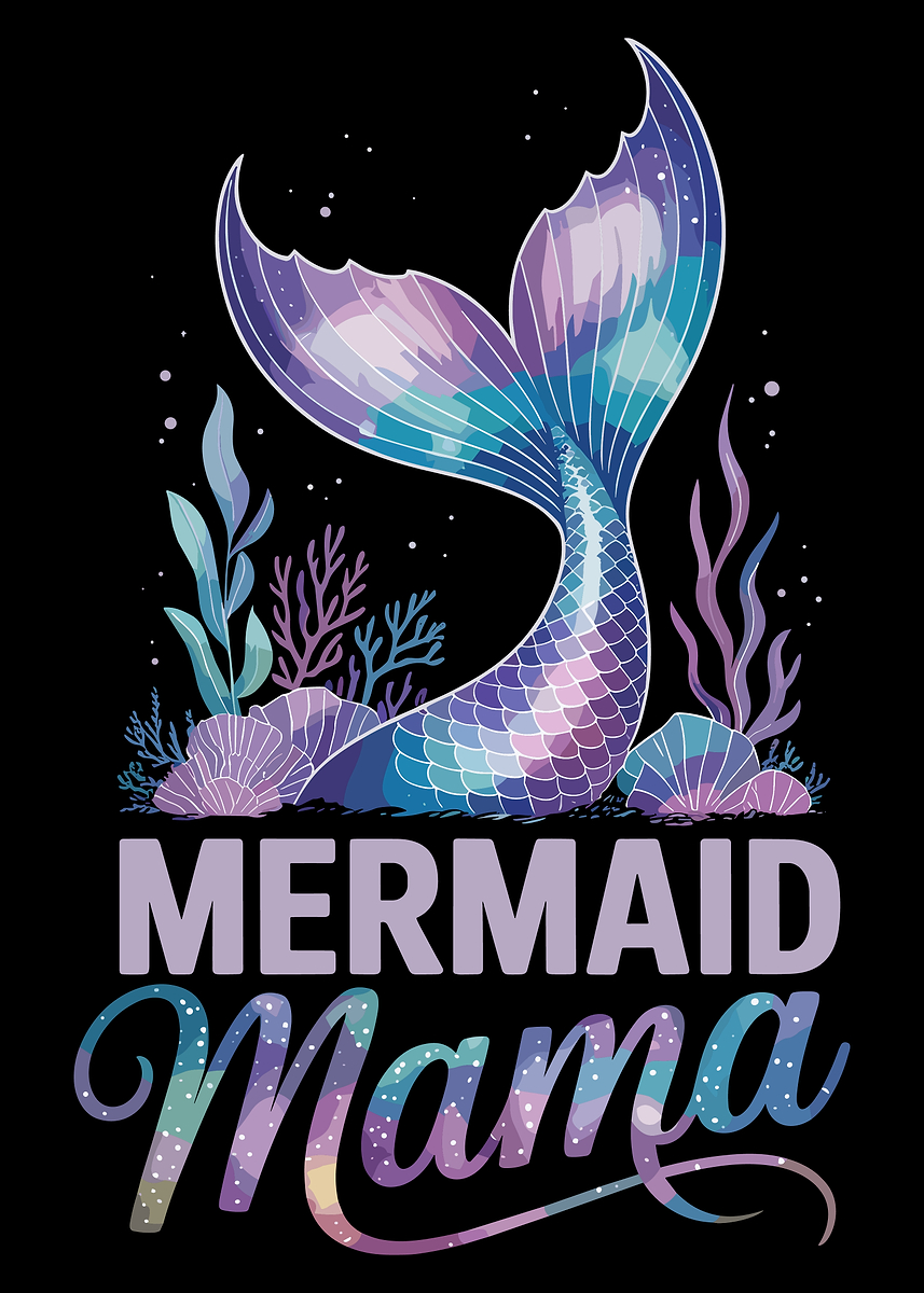 'Mermaid Mama Poster, Ocean-Themed Wall Art, Colorful Mermaid Tail ...